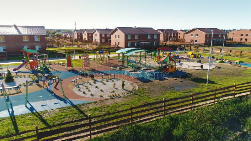 Children`s Playground in the Modern Village Stock Video - Video of ...