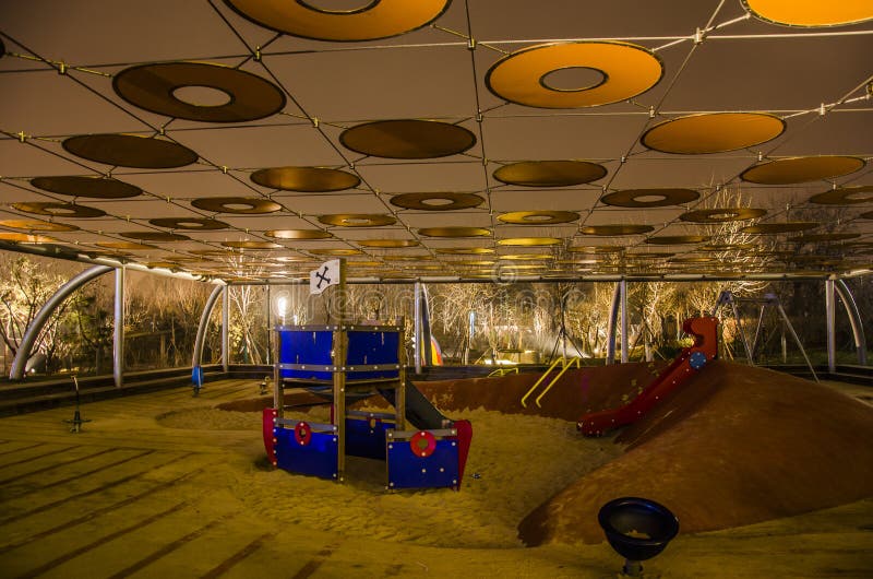 A Children S Playground at Night Stock Image - Image of rockery, sports ...