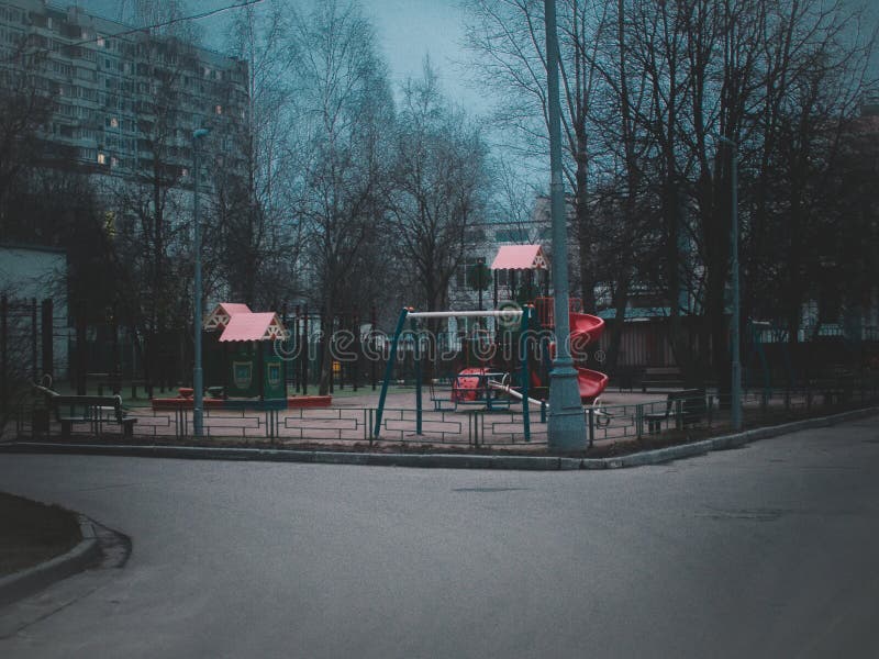 Children`s Playground on an Overcast Evening Editorial Photography ...