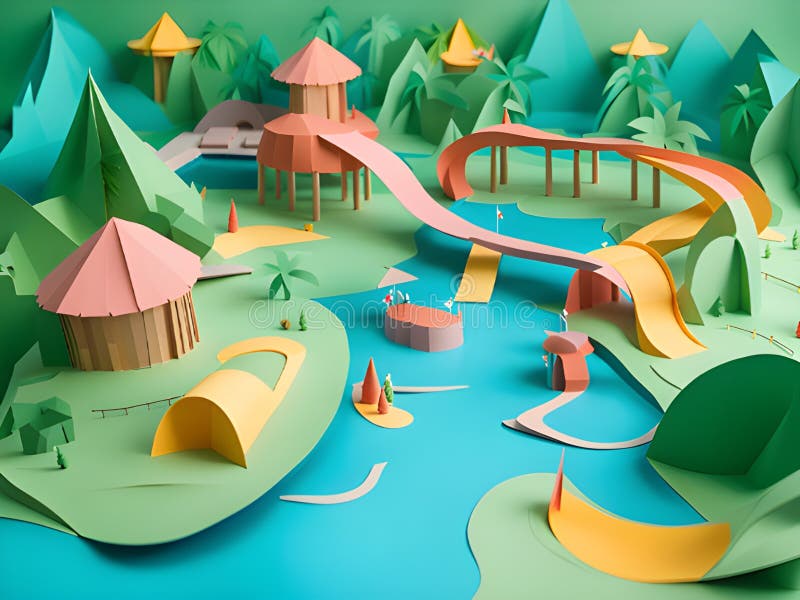 Children S Playground in a Park. 3d Rendering, Paper Cut, Ai Generated ...