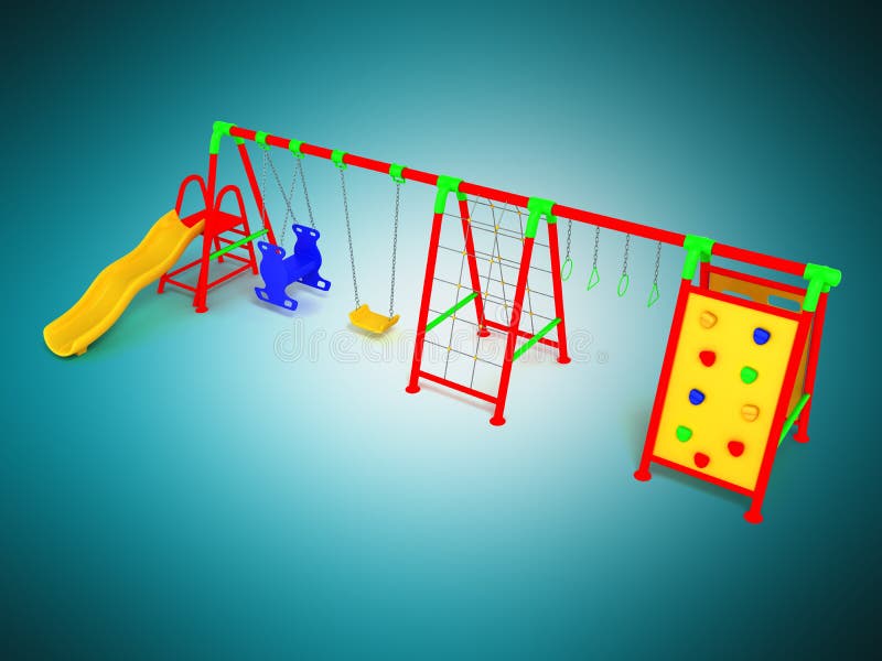 Children`s Playground Red 3d Render on Blue Background Stock ...