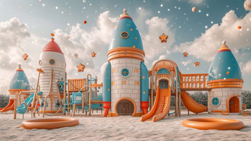 Children S Playground in the Sand. 3d Render. Illustration Stock ...