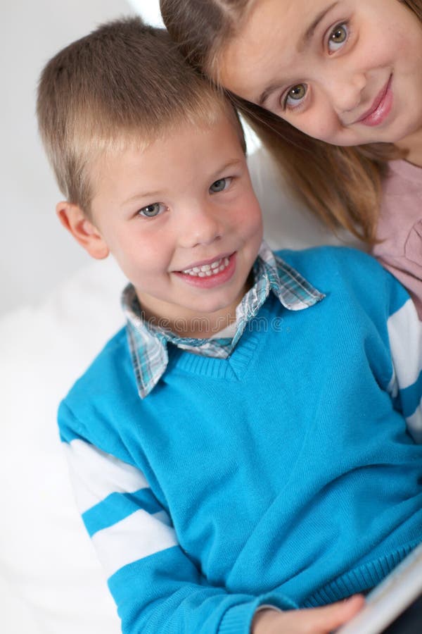 Two Young Children Pose Together Stock Image - Image of portrait ...