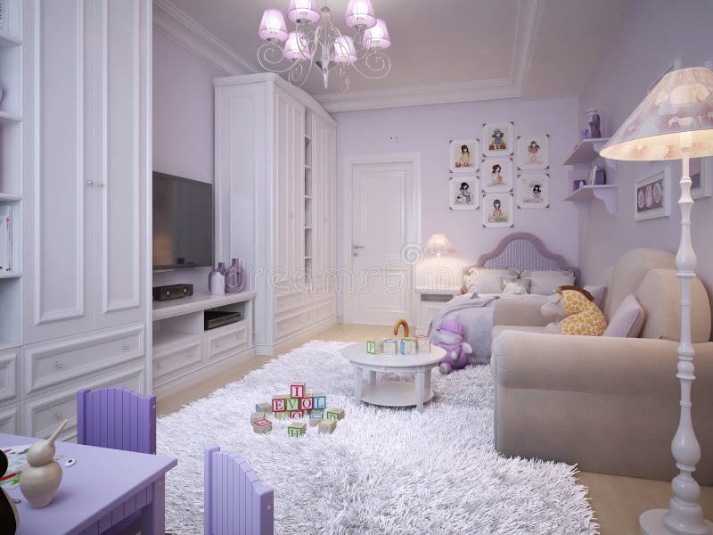 Children S Room for Girls Classic Style Stock Image - Image of carpet ...