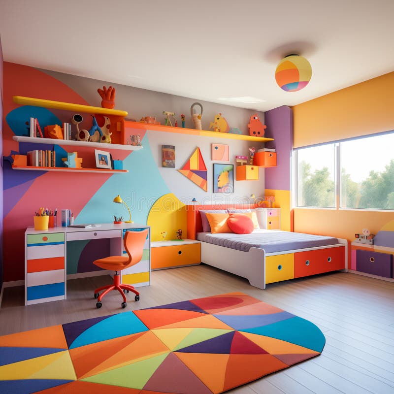Children S Room Interior Design, Bright Colors Stock Illustration ...