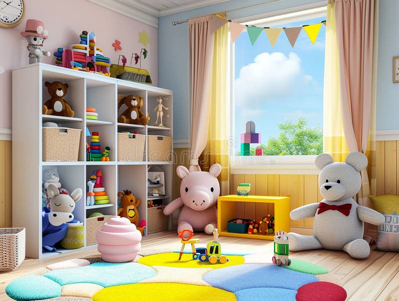 Children S Room with Toys on Floor Stock Illustration - Illustration of ...