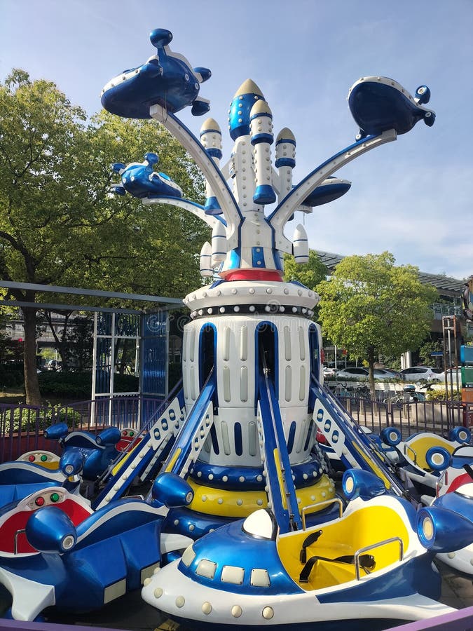 Children S Rotating Spacecraft in Amusement Park Stock Image - Image of ...