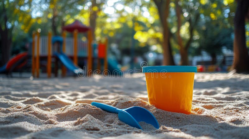 Children S Sandbox with Bucket and Spade on a Sunny Day Stock Image ...