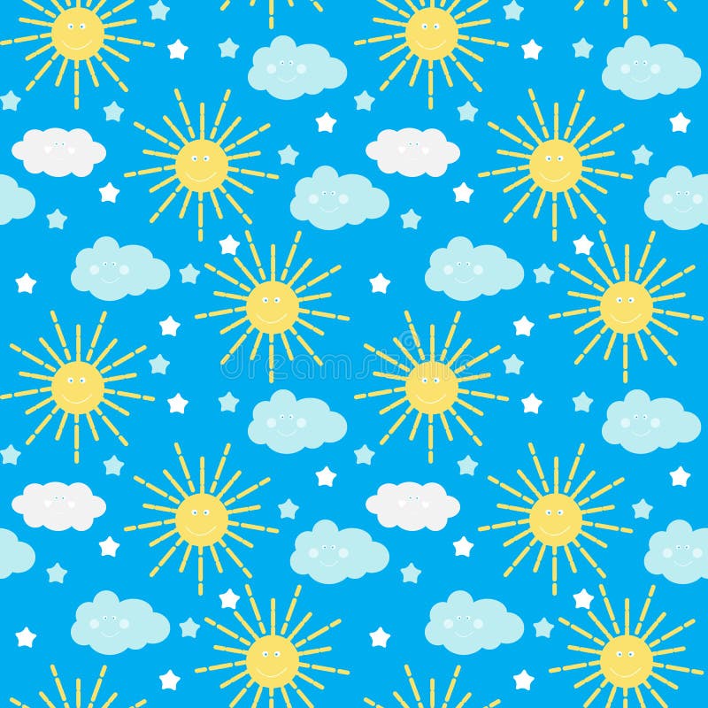 Children`s Seamless Pattern Background with Sun, Cloud and Stars Vector Illustration Stock ...