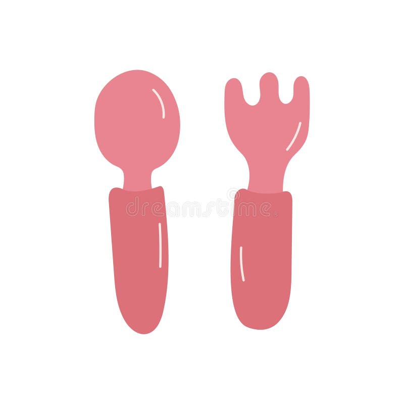 Children S Set of Fork and Spoon Pink Color Vector Illustration Stock ...