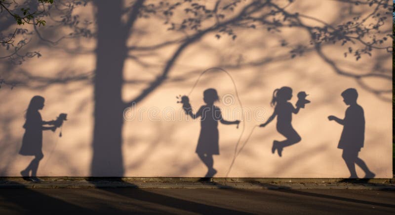 Children S Shadows Play on a Beige Wall Stock Illustration ...