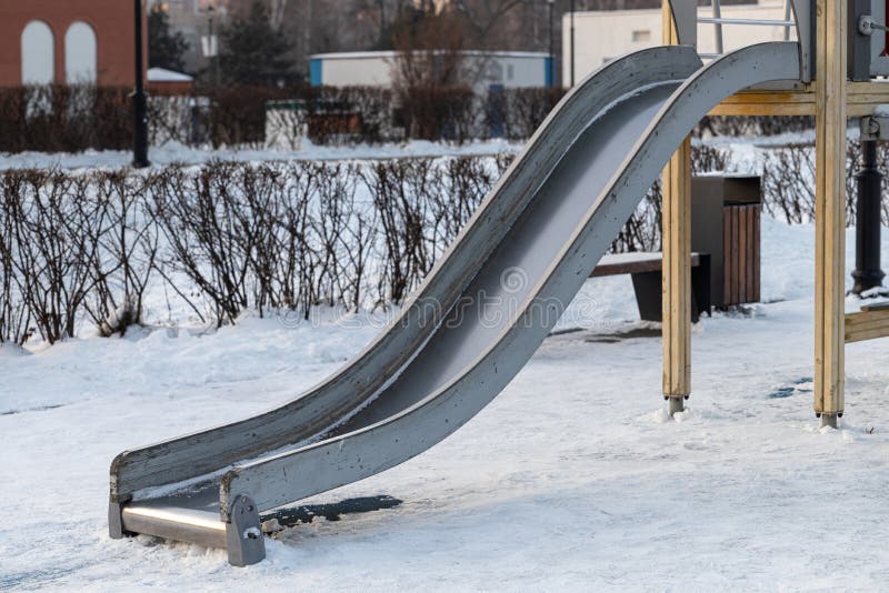 Children S Slide on the Playground in Winter Stock Image - Image of ...