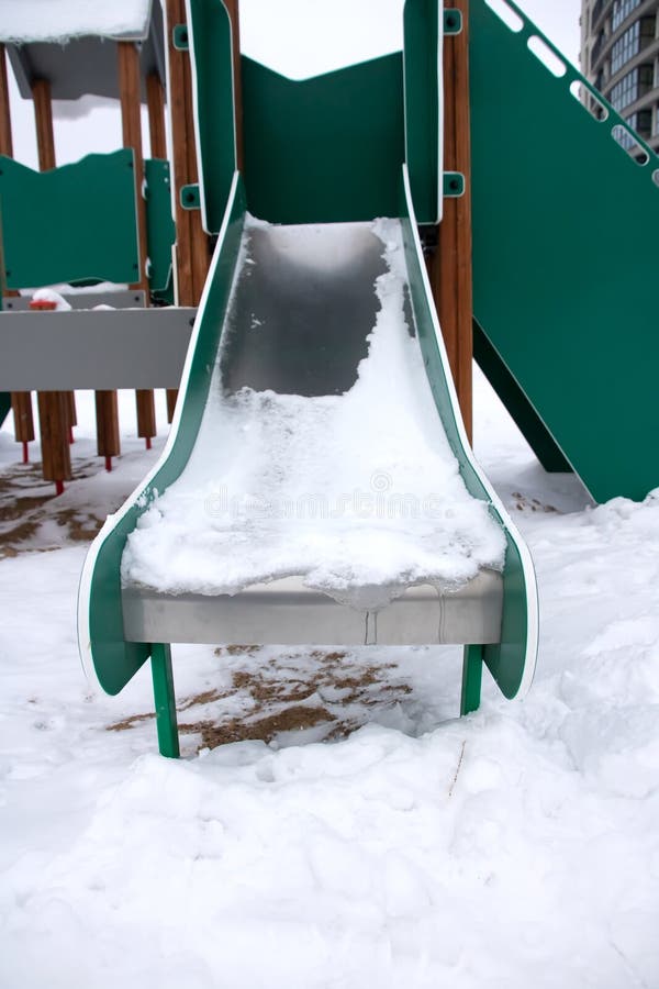 Children S Slide in the Snow Close Up Stock Photo - Image of blue ...