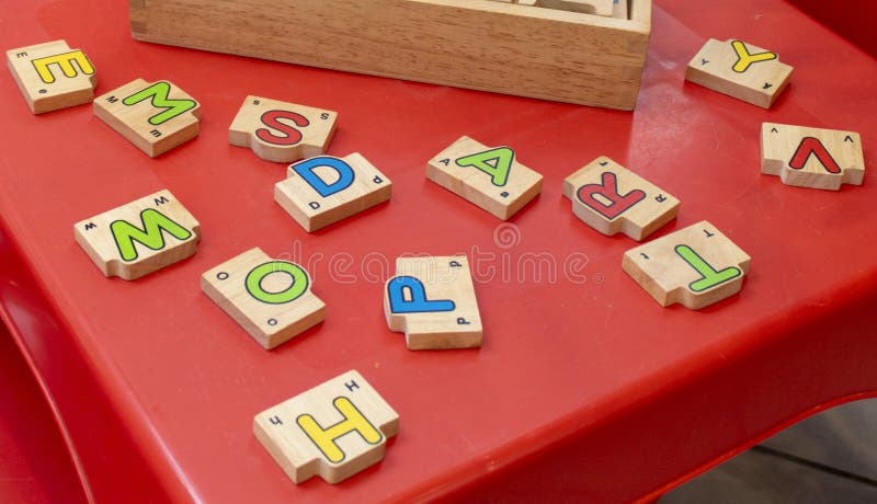 Children S Table with Alphabet Blocks Stock Photo - Image of little ...