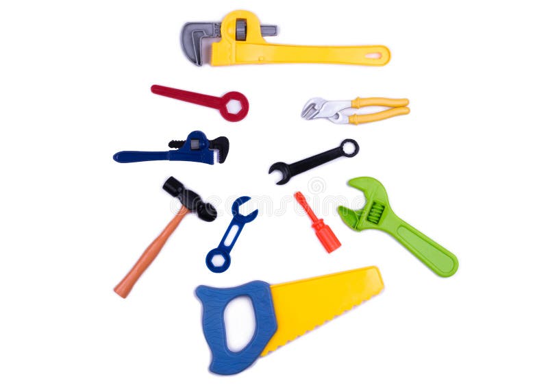 Children`s Tools of Different Colors on a White Background Stock Image ...