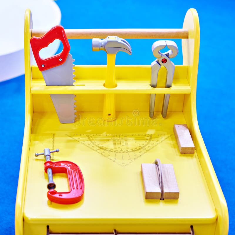 Kid`s Toy Carpentry Workbench with Tools Stock Image - Image of ...