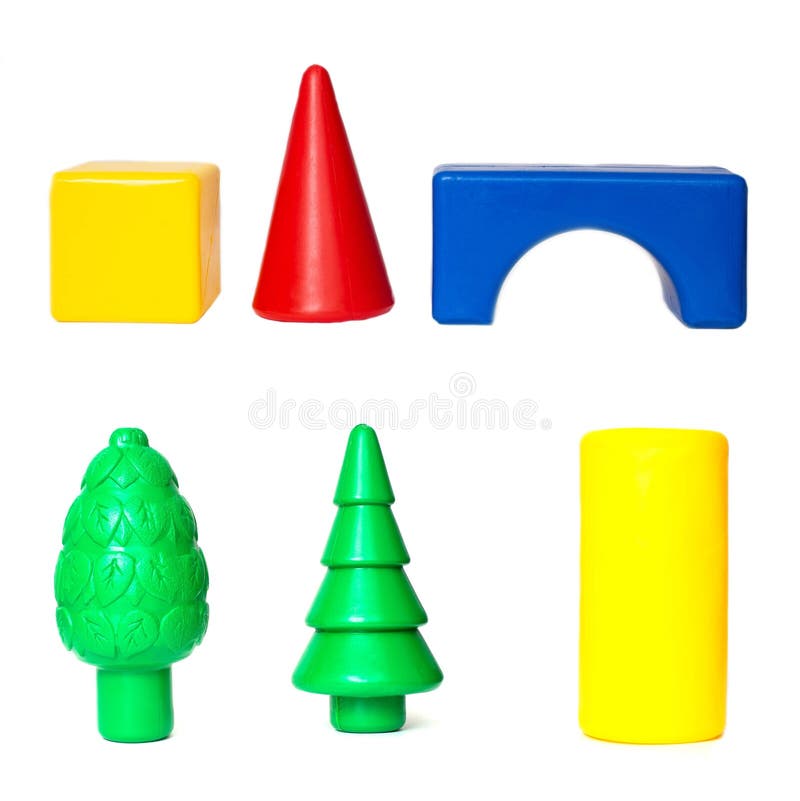 Children`s Toy Set with Figures Square, Cylinder and Trees, Isolate ...