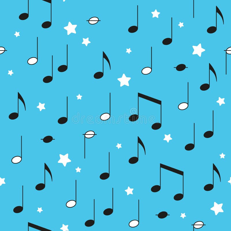 Children`s Vector Seamless Pattern with Musical Notes on a Blue ...