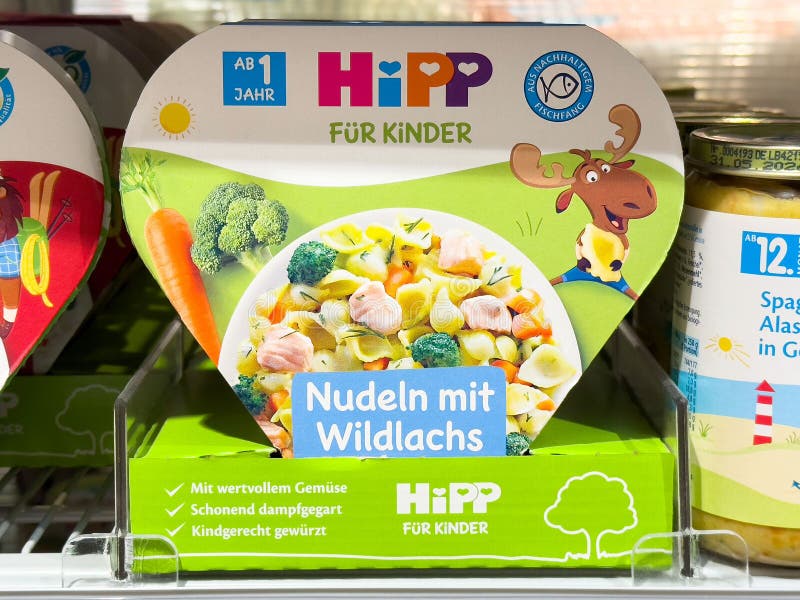 Children S Wild Salmon Pasta Meal Packaging with Vegetables Editorial ...