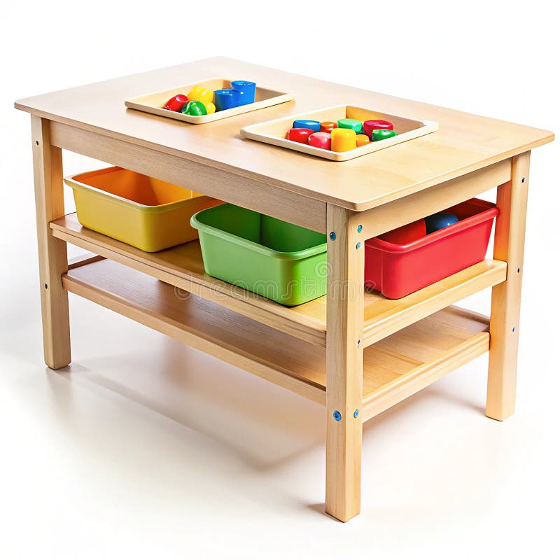 Childrenâ€™s Wooden Play Table with Built-in Storage Bins Stock ...