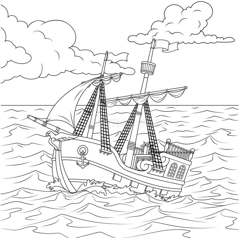 Children sailing ship stock vector. Illustration of sailing - 117474211