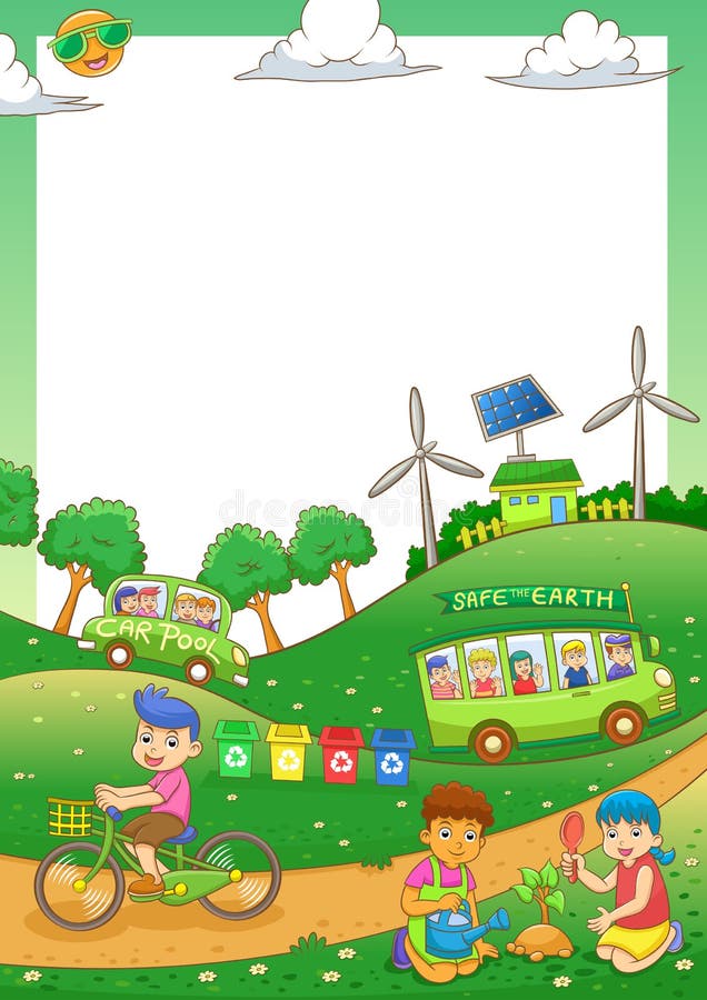 Children Save Our Green World Frame Stock Vector - Illustration of ...
