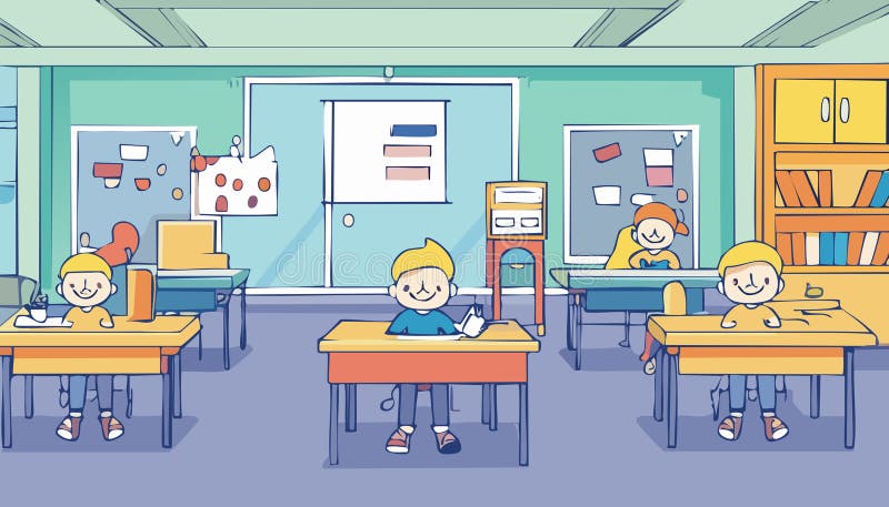Children in the School Classroom. Vector Illustration in Flat Cartoon ...