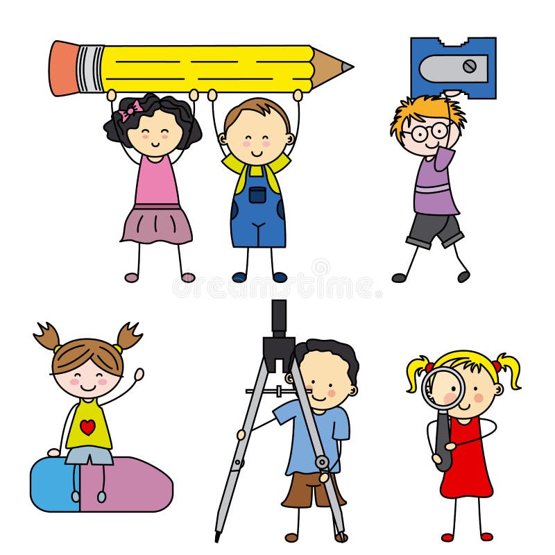 Children with School Objects Stock Illustration - Illustration of ...