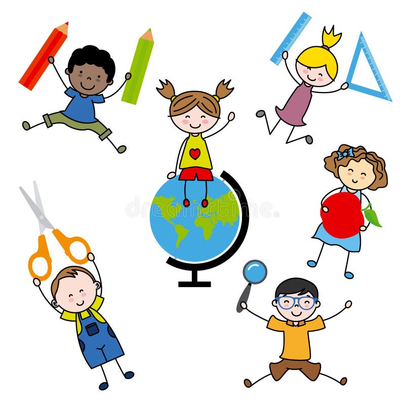 Children with School Objects Stock Vector - Illustration of world ...