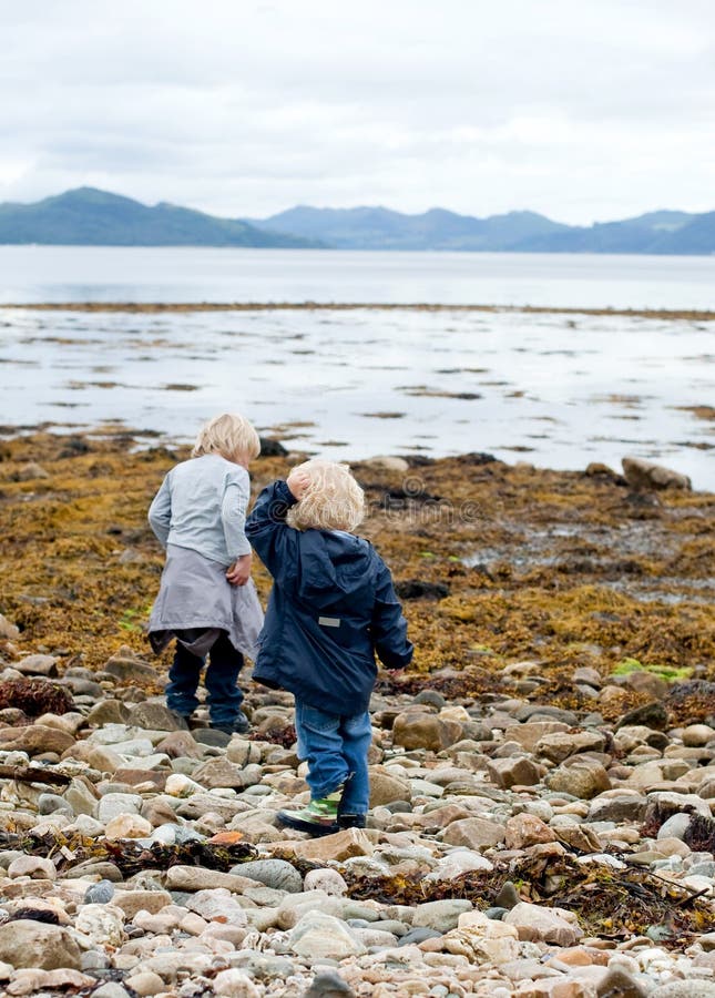 Children by a Scottish Loch Stock Image - Image of freedom, casual ...