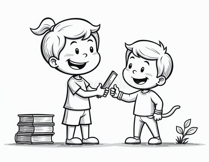 Children Sharing a Book stock illustration. Illustration of black ...