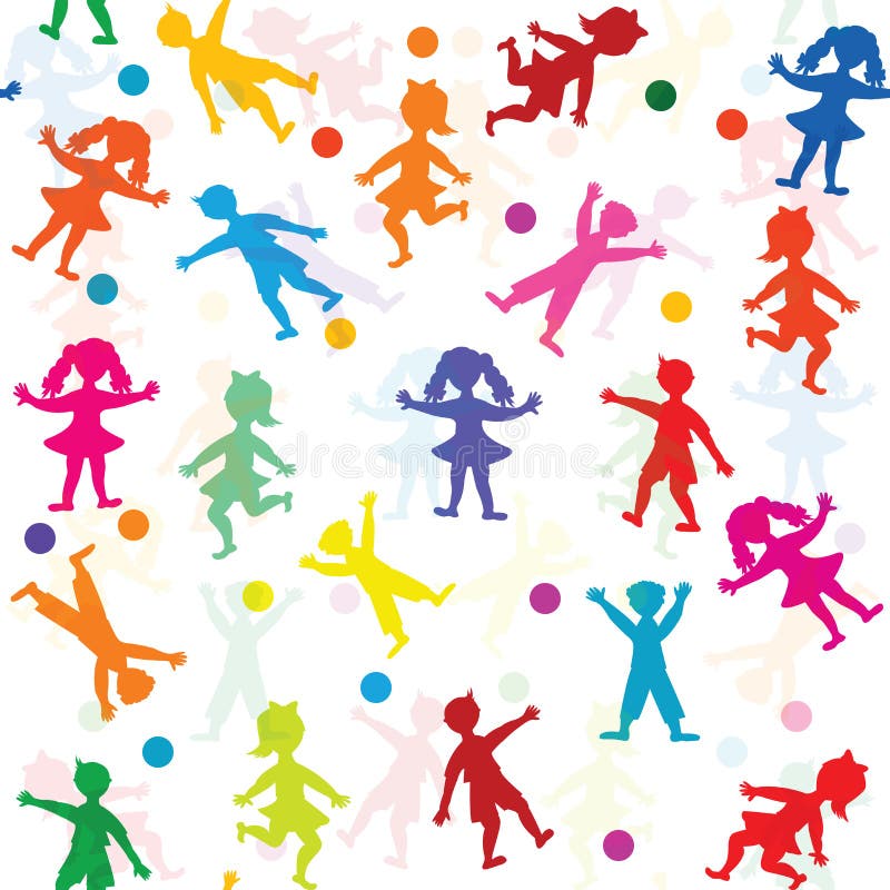 Children Silhouette Playing Pattern Stock Illustration - Illustration ...