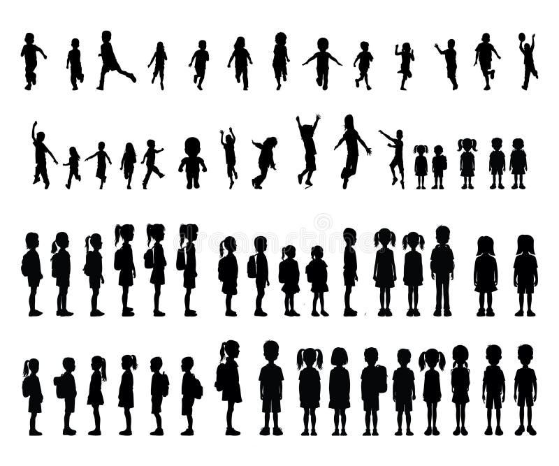 Children silhouette vector stock vector. Illustration of diagram ...