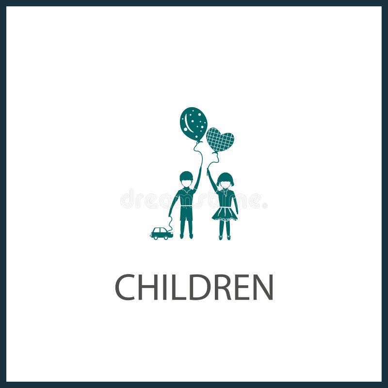 Children Simple Icon. Boy and Girl with Balloons Icon Stock Vector ...