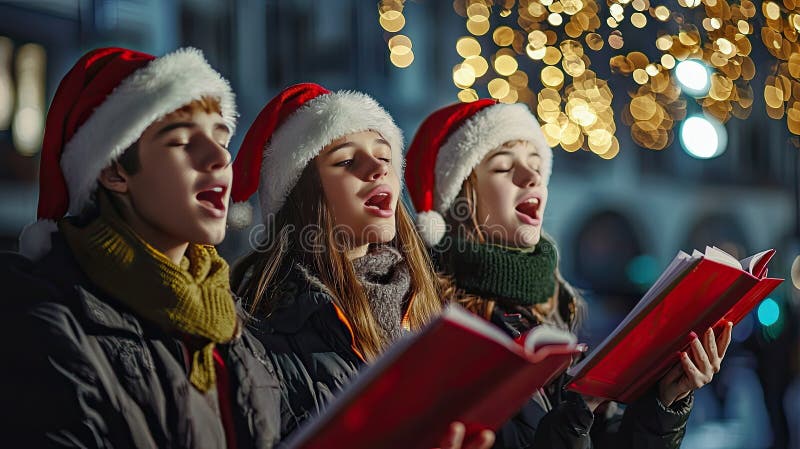 Children Sing a Christmas Carol. Selective Focus Stock Illustration ...