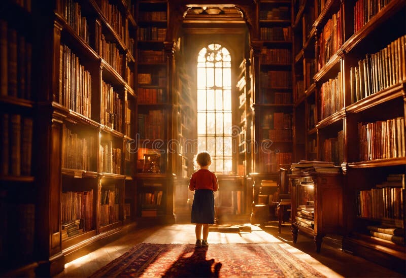 Children Sit and Read Books in a Large Old Library Generative Ai ...