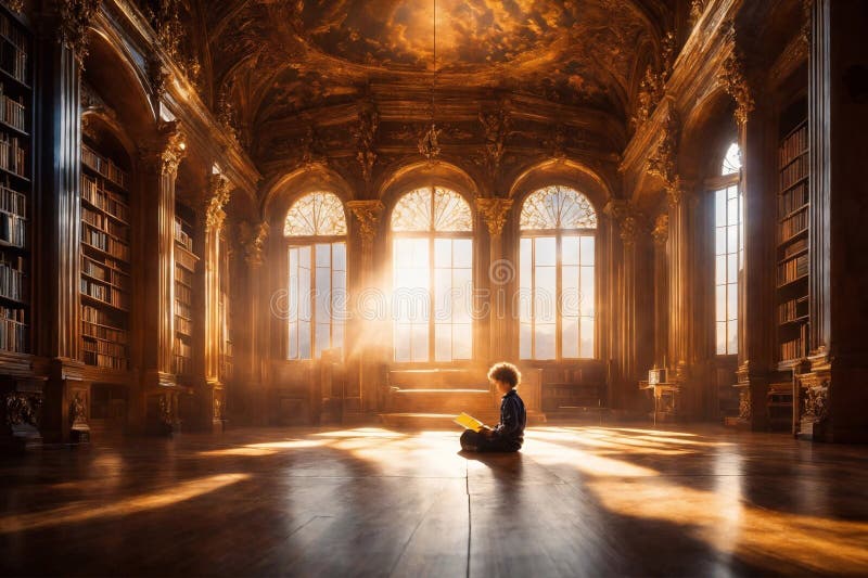 Children Sit and Read Books in a Large Old Library Generative Ai ...