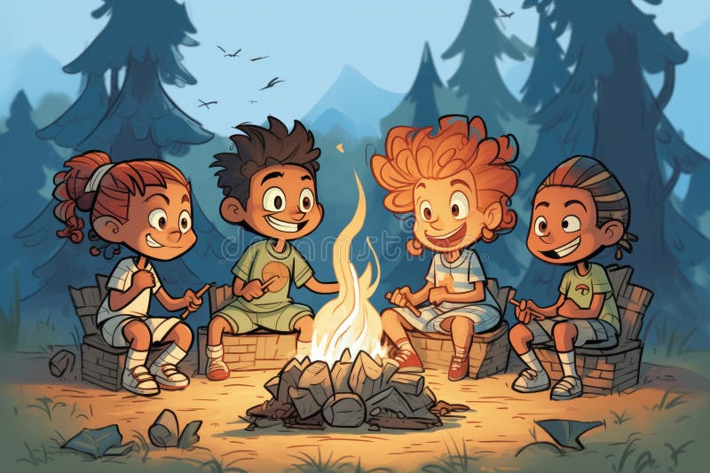 Children Sitting Around a Campfire Post-hike Stock Photo - Image of ...
