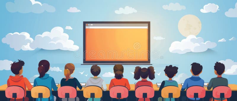 Children Sitting in a Classroom Watching a Presentation on a Large ...