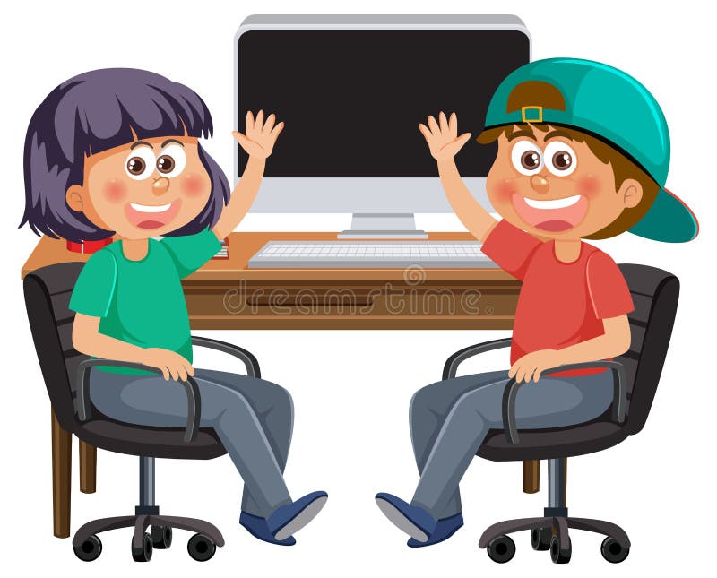 Children Sitting in Front of Computer Stock Vector - Illustration of ...