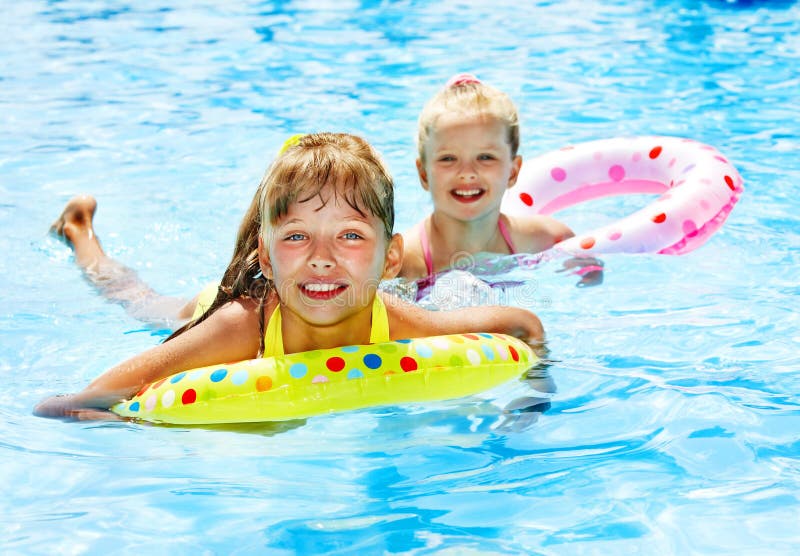Children Sitting on Inflatable Ring. Stock Photo - Image of piece ...