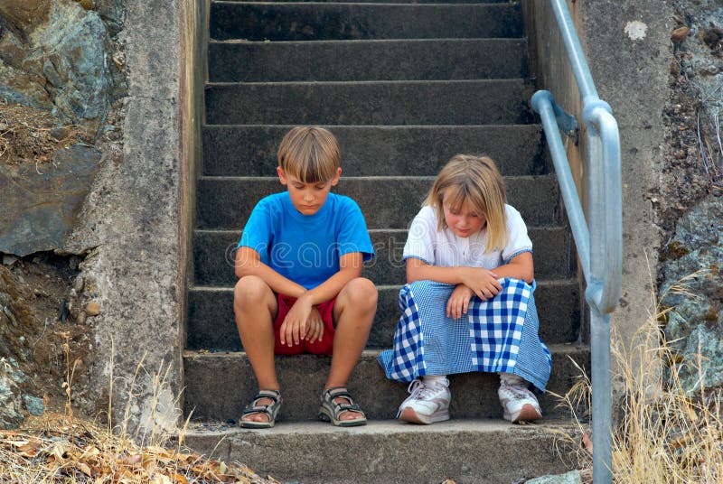 Children Sitting On The Steps Royalty Free Stock Image - Image: 4205836