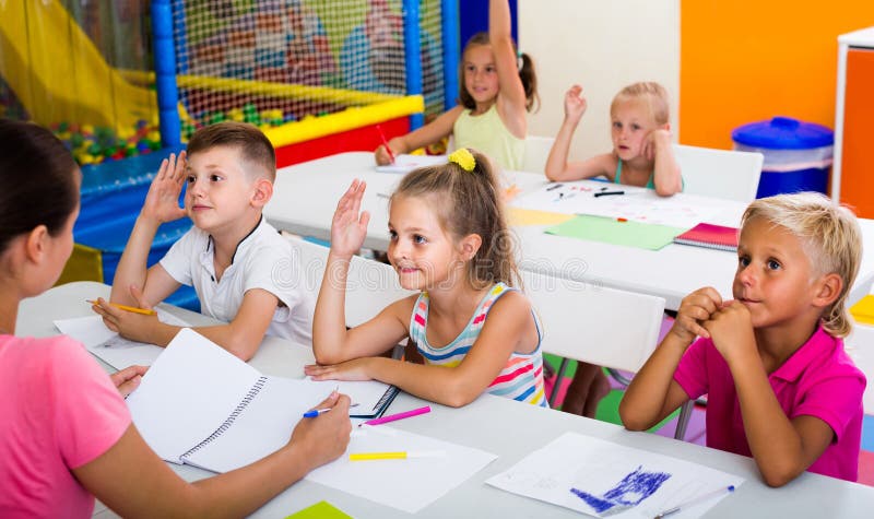 Children Sitting Together and Studying in Class at School Stock Image ...