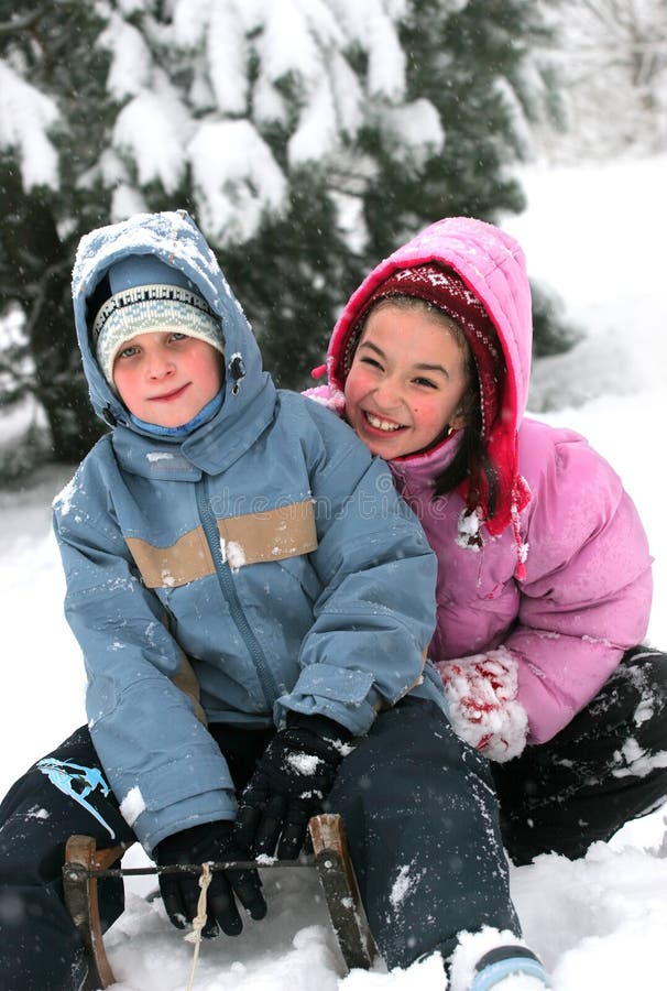 Children on sledge stock image. Image of girl, outdoor - 22807351