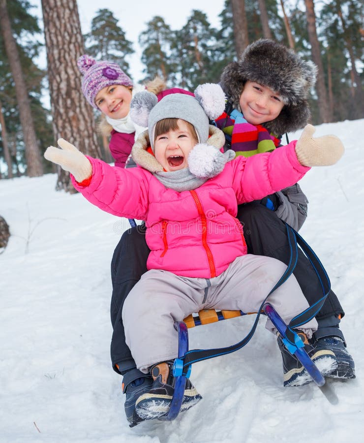 Children in the Snow in Winter Stock Image - Image of playing, funny ...
