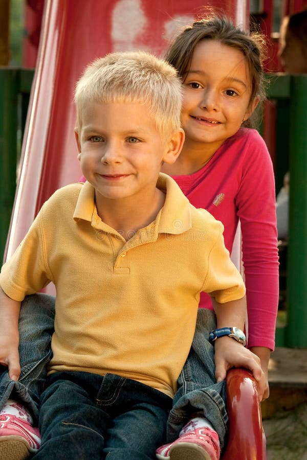 Children on Slide stock image. Image of playing, blonde - 17910703