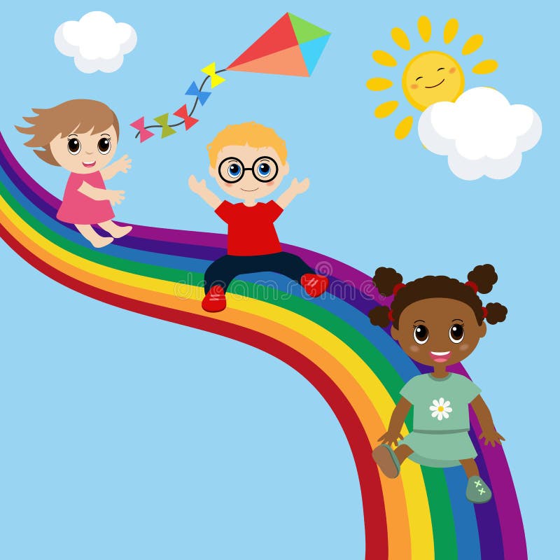 Children Ride Rainbow Stock Illustrations – 154 Children Ride Rainbow ...