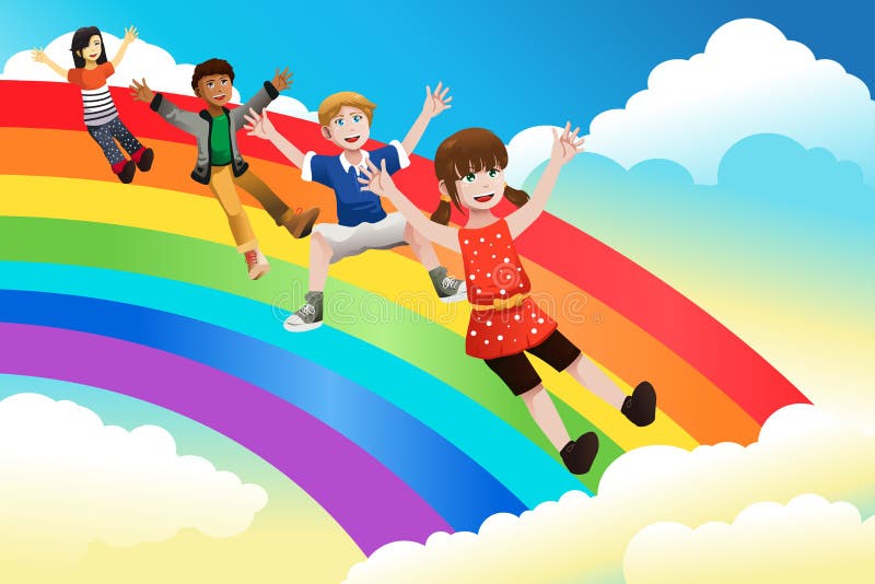 Kids Sliding Rainbow Stock Illustrations – 46 Kids Sliding Rainbow ...