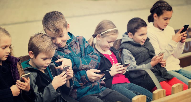 Children with Smartphones Communicate Stock Image - Image of portrait ...