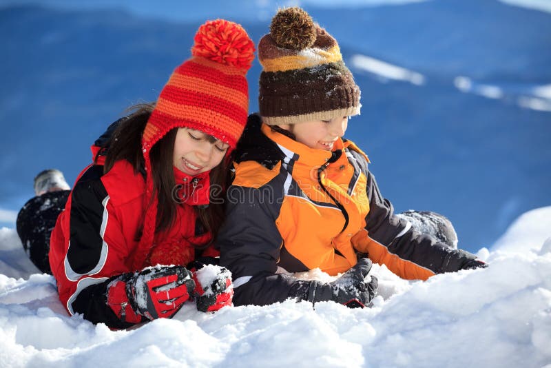 Children in the snow stock photo. Image of alps, brother - 15740618